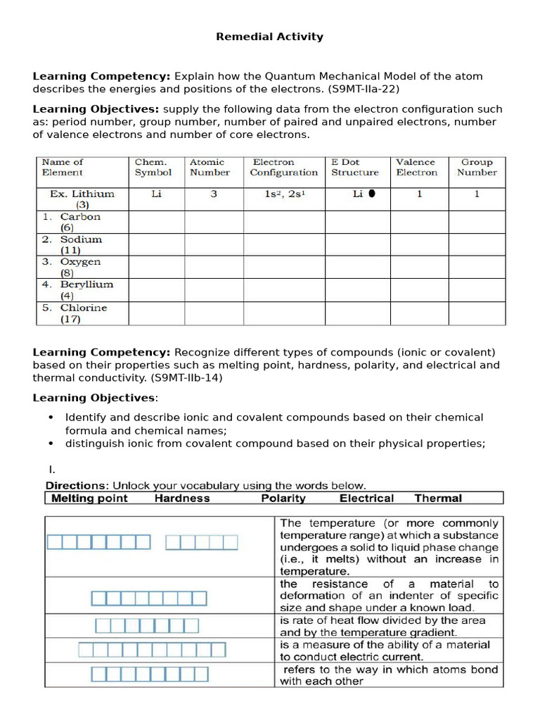 Remedial Activity - Physical Science | PDF