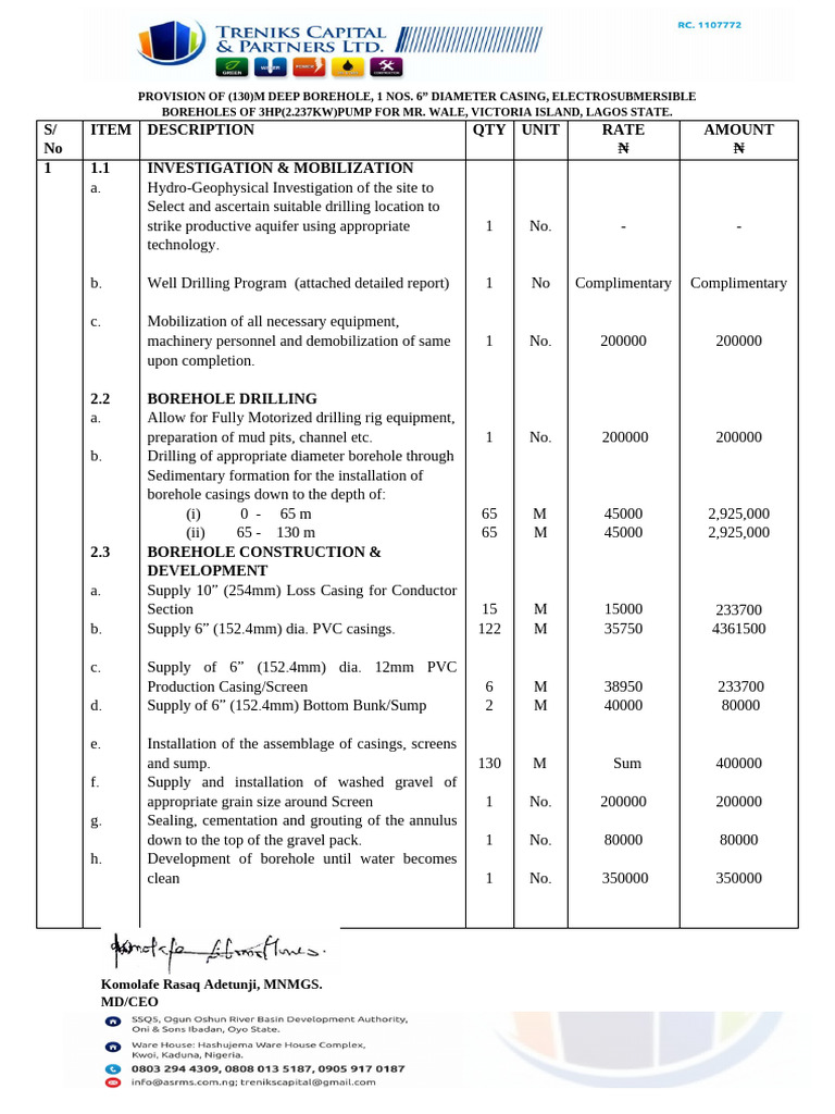 Borehole Installation Proposal | PDF | Casing (Borehole) | Borehole