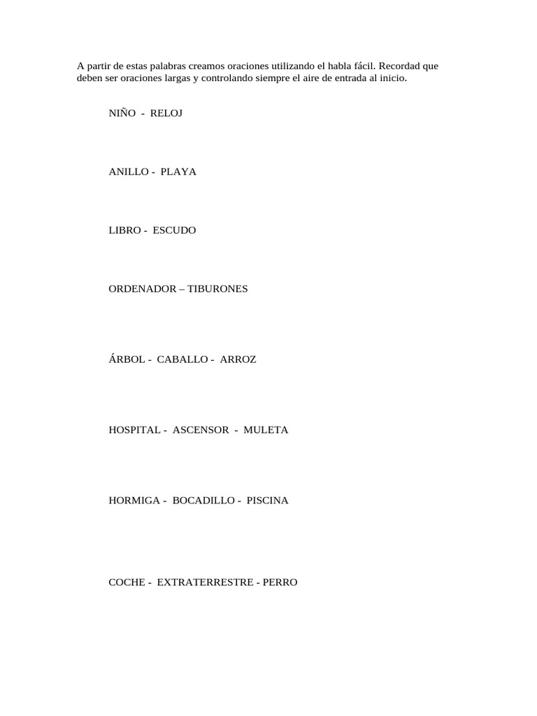 A Partir de Estas Palabras Creamos Oraciones Utilizando El Habla Fácil ...