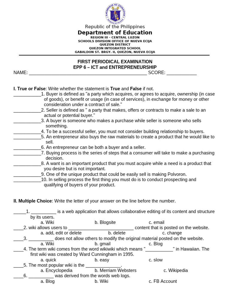PT - Epp-Ict 6 - Q1 | PDF | Sales | Wiki