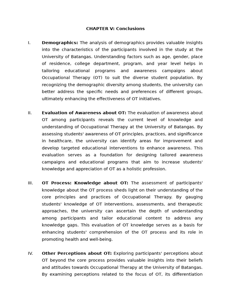 CHAPTER V Conclusion | PDF | Occupational Therapy | Knowledge