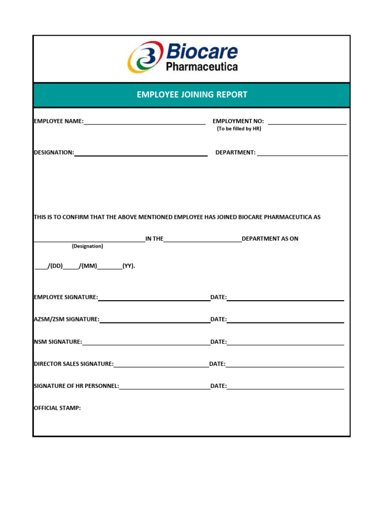 Employee Joining Report Form | PDF