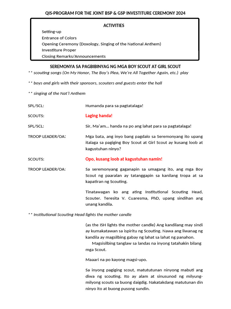 Seremonya NG Pagbibinyag Sa BSP at GSP | PDF