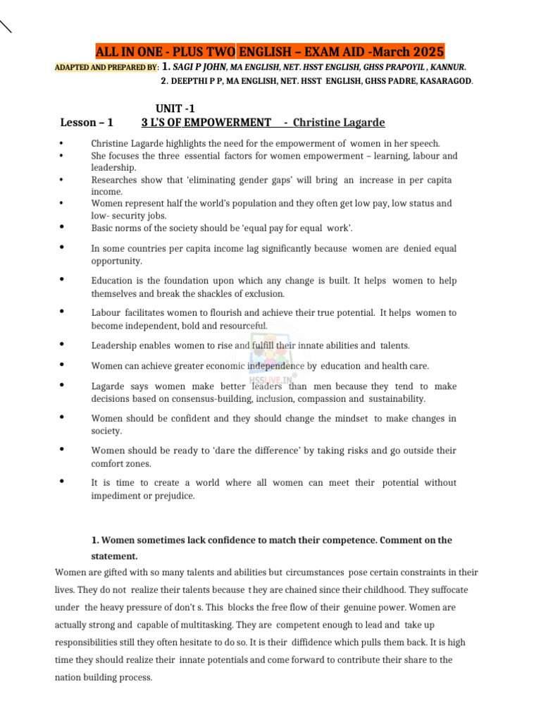 Hsslive-PLUS TWO ENGLISH - 2025 EXAM SCORER - 2025-1 | PDF