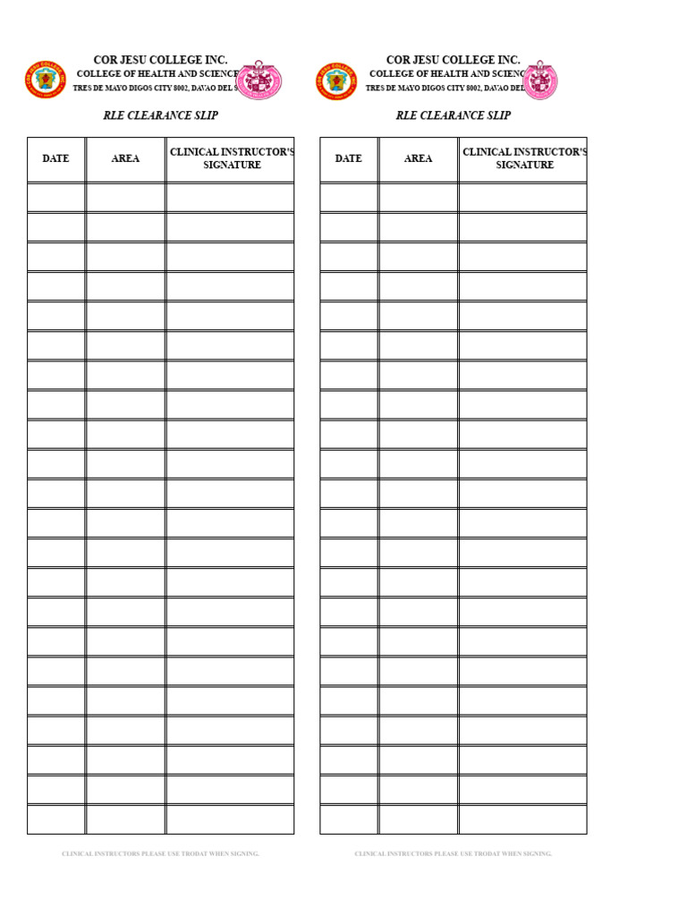 RLE Clearance Slip Form | PDF