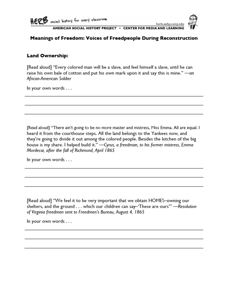 Voices Worksheet Af9d288c99 | PDF | Reconstruction Era | Freedman