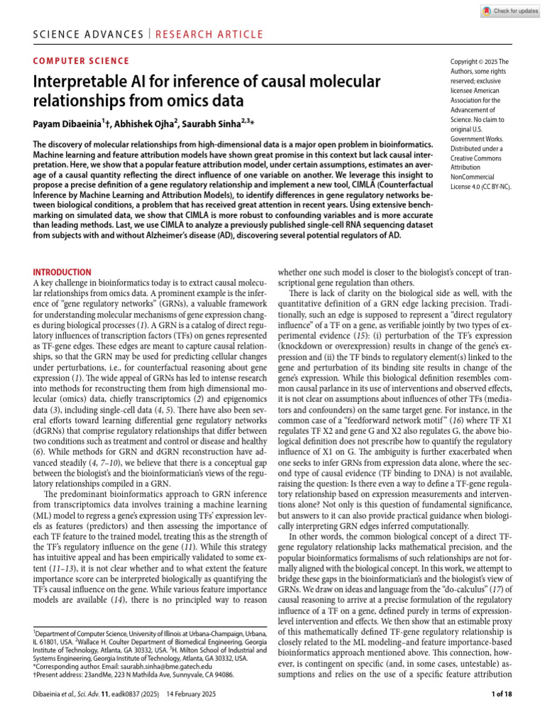 Interpretable AI for inference of causal molecular relationships from omics data | PDF ...