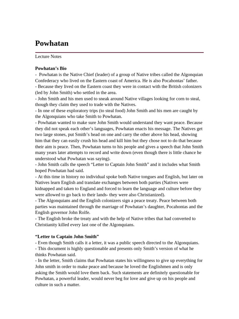 Powhatan | PDF | Indigenous Peoples Of The Northeastern Woodlands ...