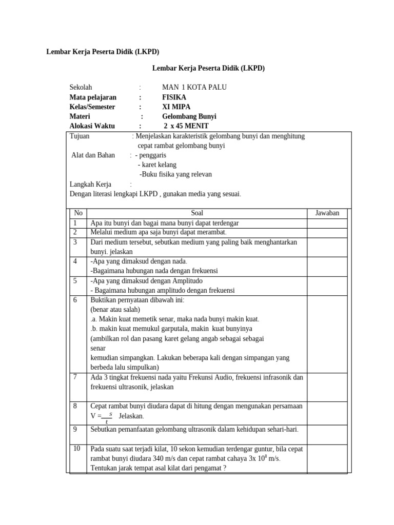 LKPD Gel. Bunyi 1 | PDF