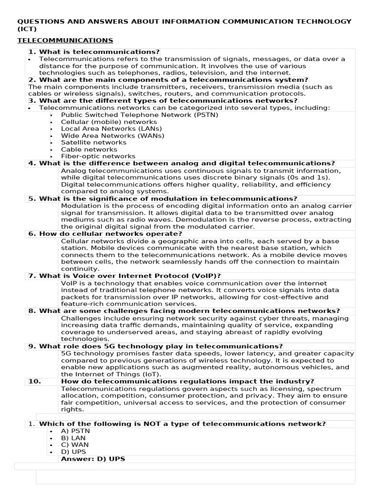 Questions and Answers About Information Communication Technology | PDF | Computer Network ...