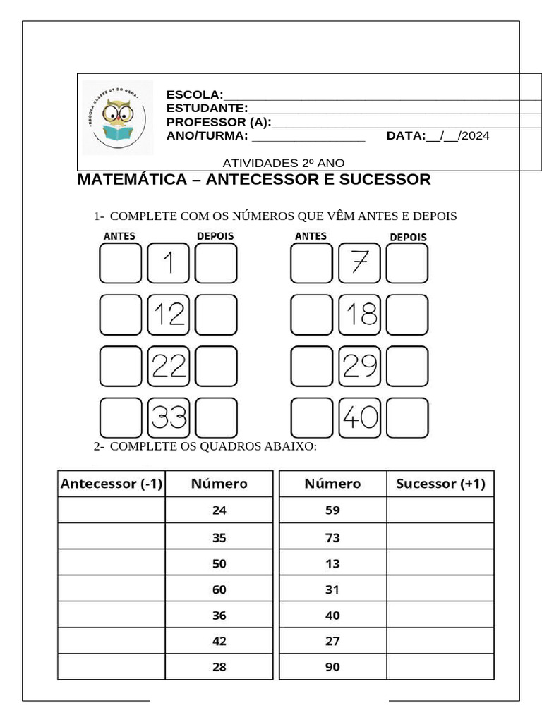 Atividade Antecessor e Sucessor | PDF