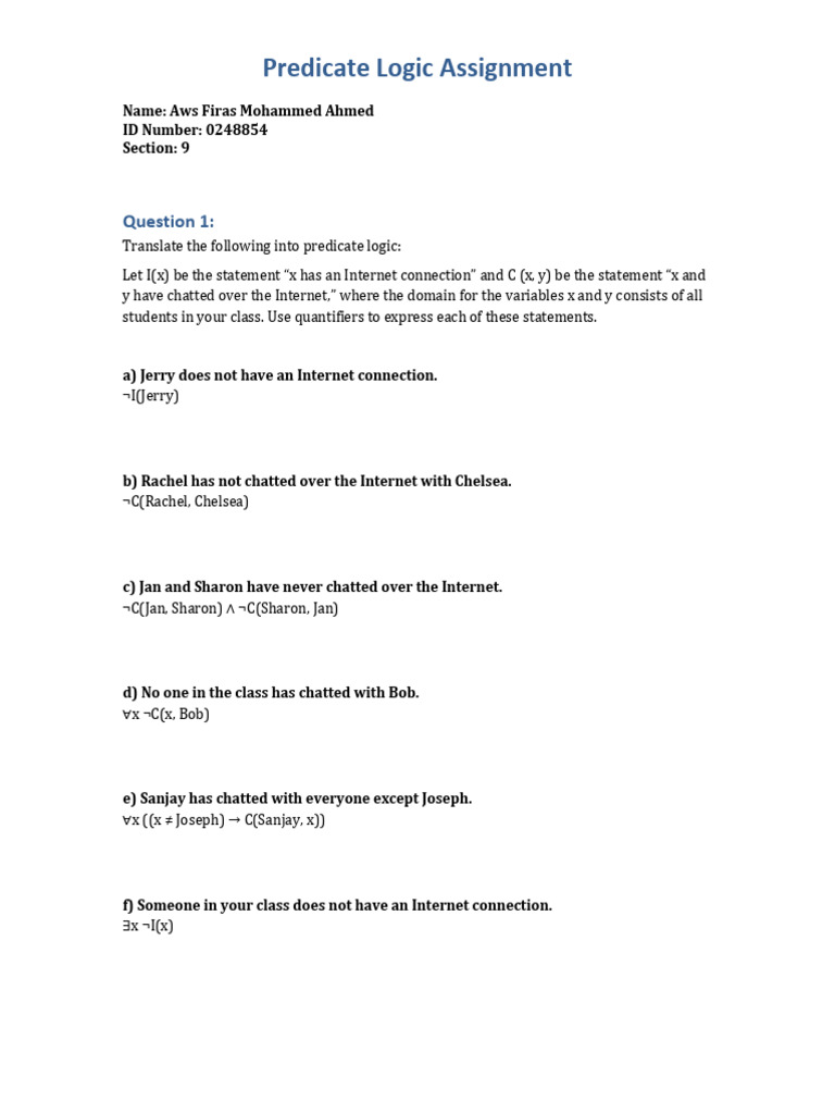 Predicate Logic Assignment | PDF