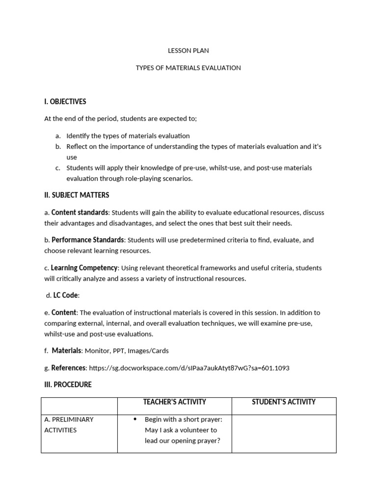 Types of Materials Evaluation in Education | PDF | Evaluation | Learning