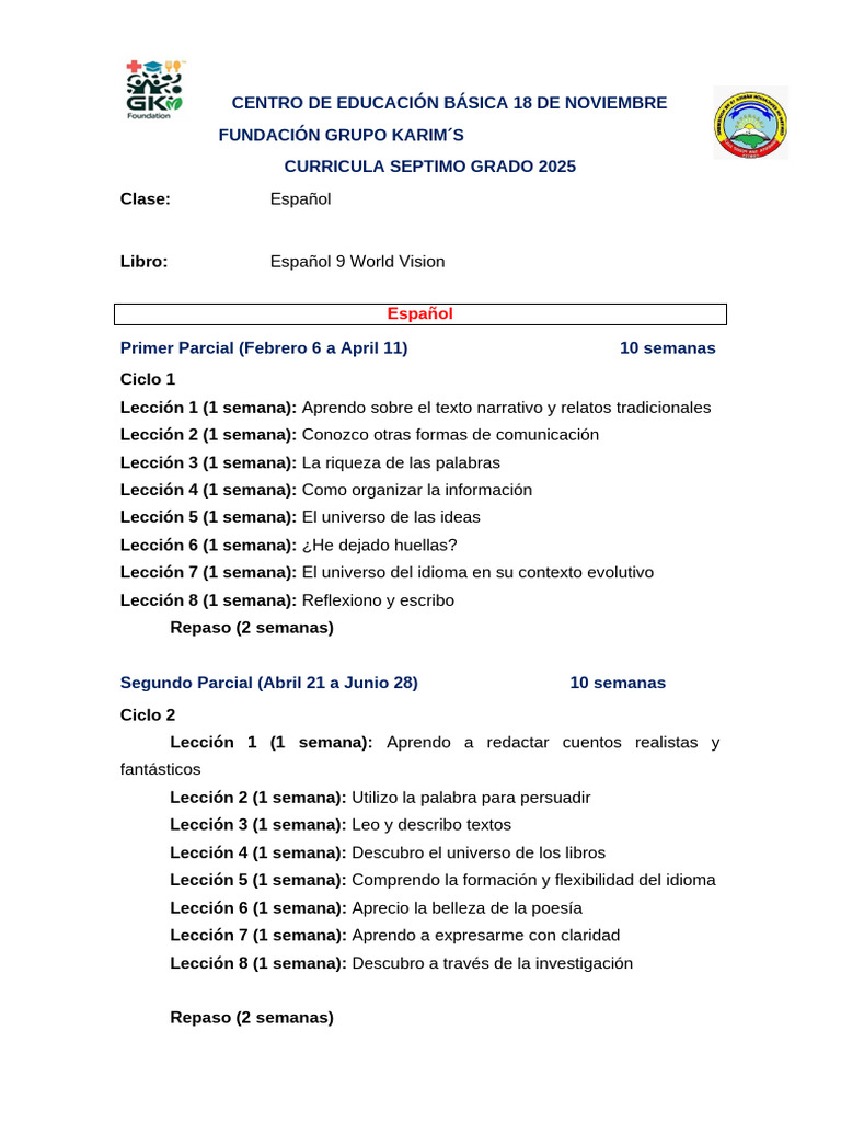Currículo de Español 9° Grado 2025 | PDF | Aprendizaje