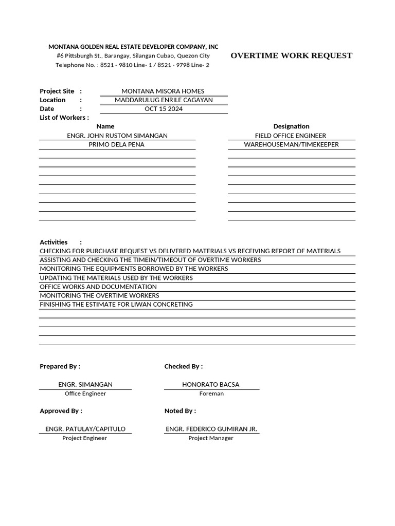 Overtime Request | PDF