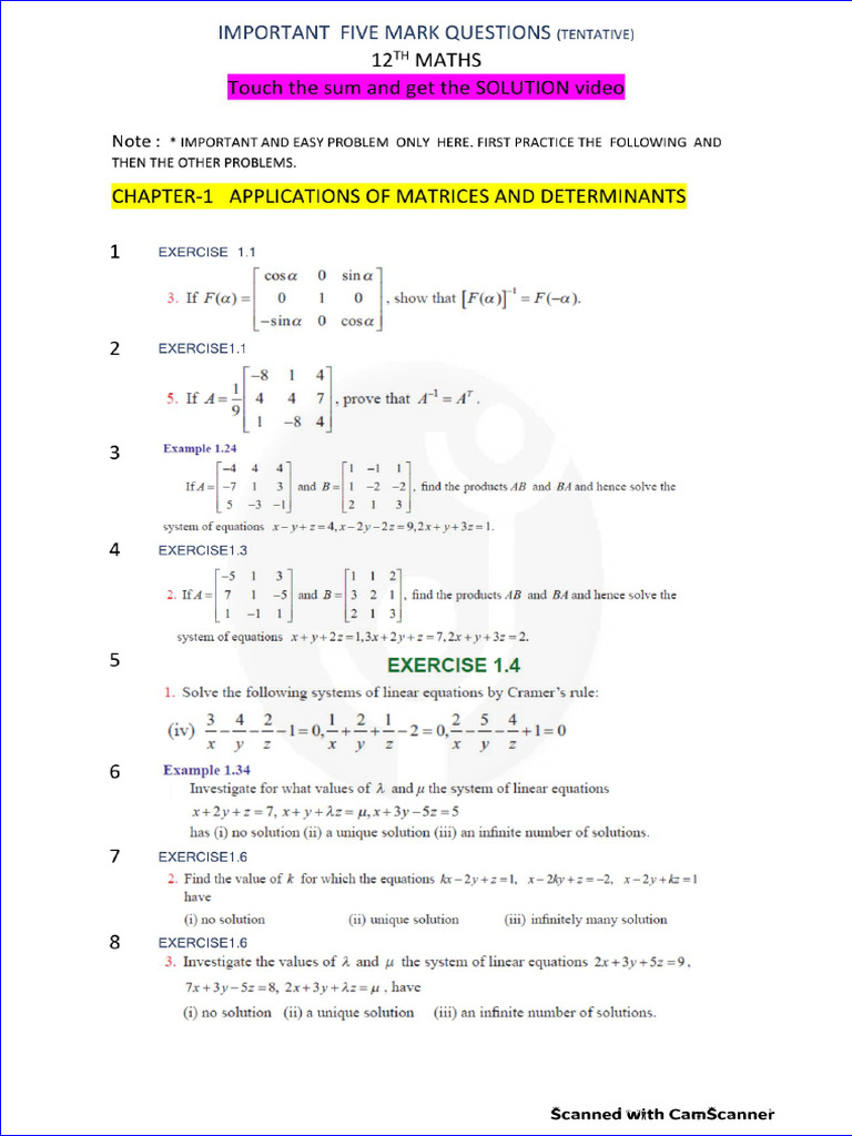 12th Maths Important Questions to Public Exam English Medium PDF ...