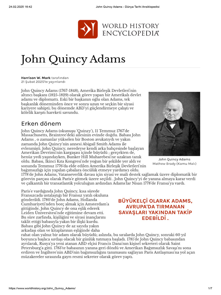 John Quincy Adams: Life and Legacy | PDF | James Monroe | The United States