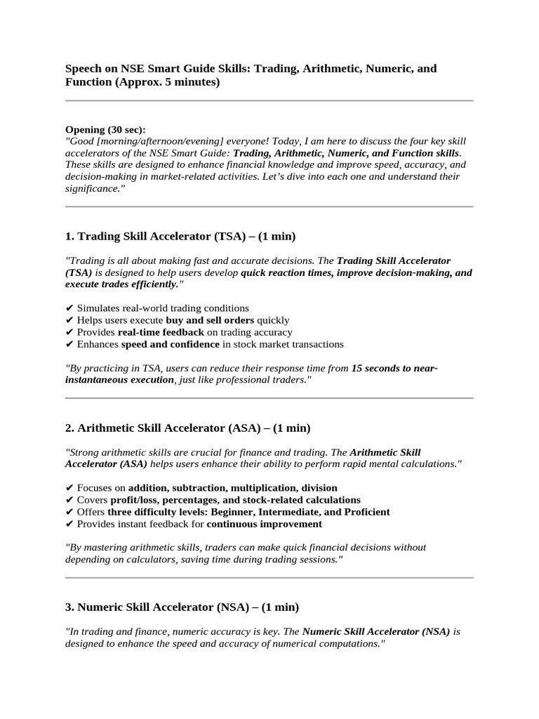 Speech on NSE Smart Guide Skills | PDF | Arithmetic | Learning