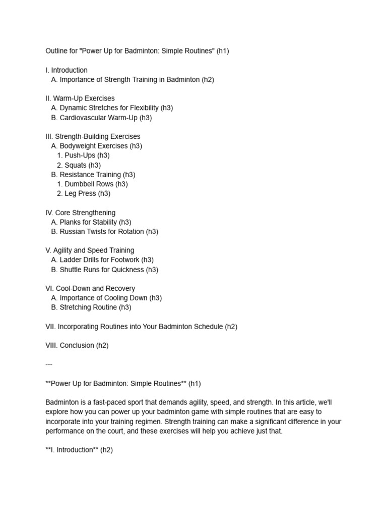 18 - Power Up For Badminton - Simple Routines - (h1) | PDF | Strength ...