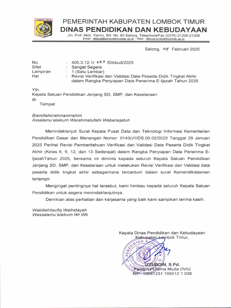 Revisi Verifikasi Dan Validasi Data Peserta Didik Tingkat Akhir | PDF