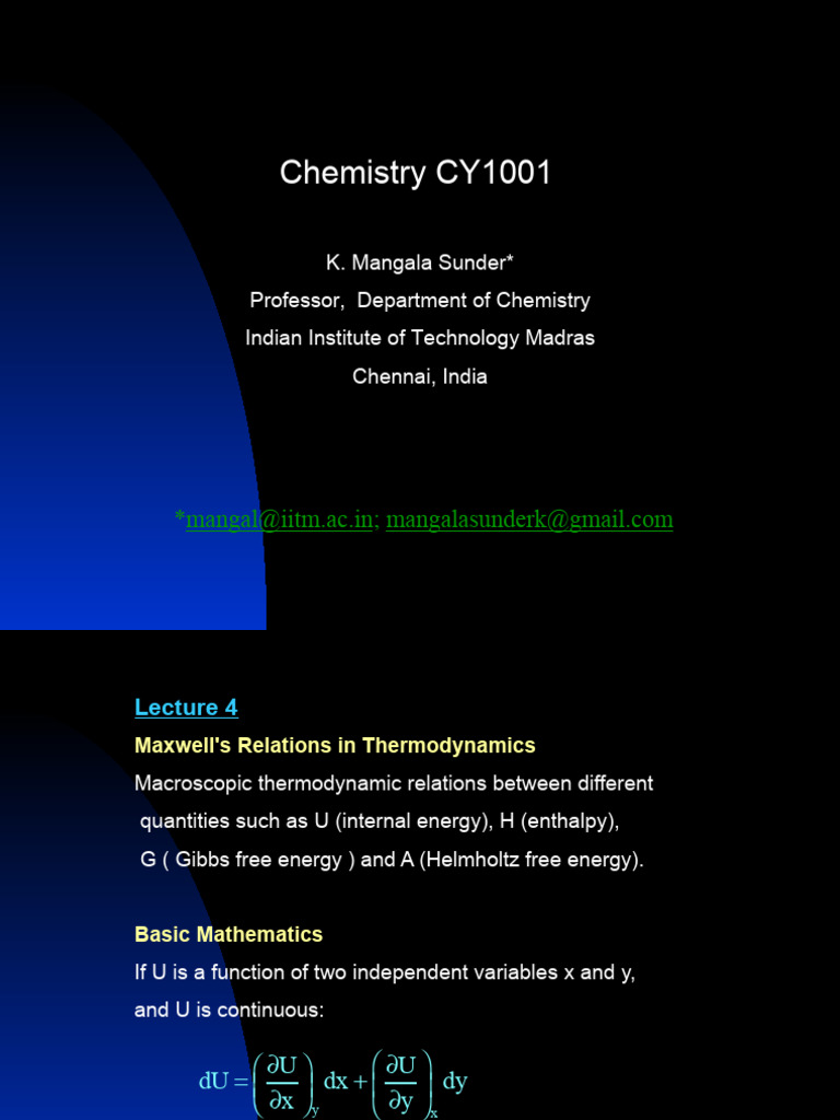Thermodynamics Lec 4 | PDF | Gibbs Free Energy | Theoretical Physics