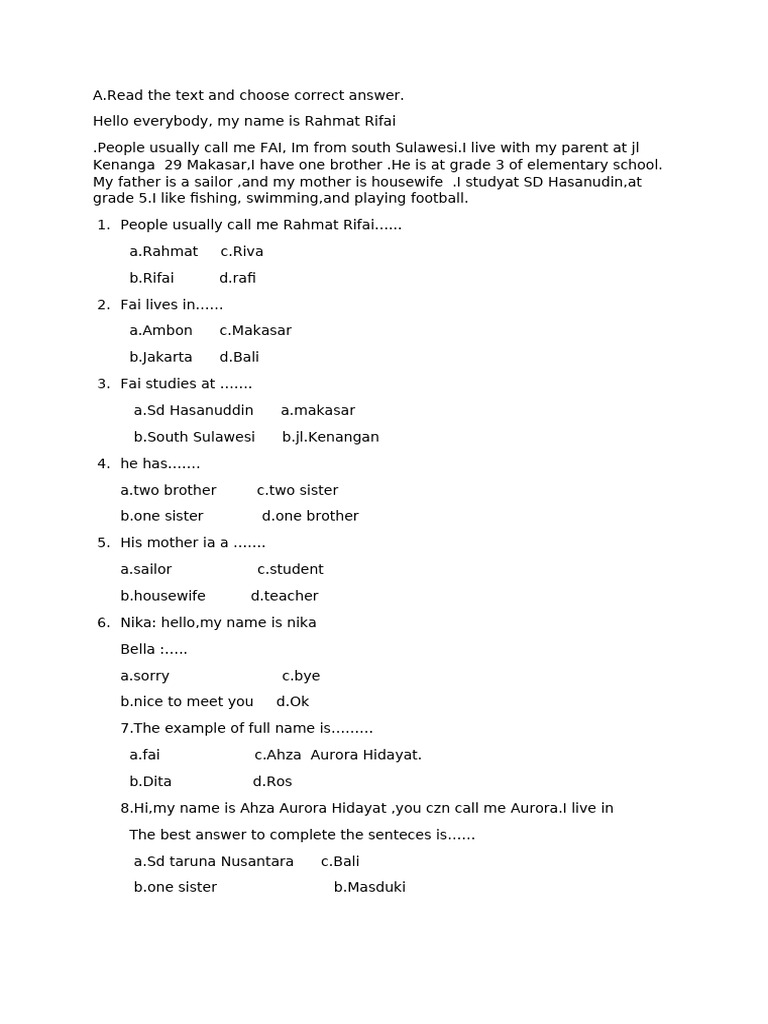 Soal Bahasa Inggris Kls 5.min | PDF | Foods