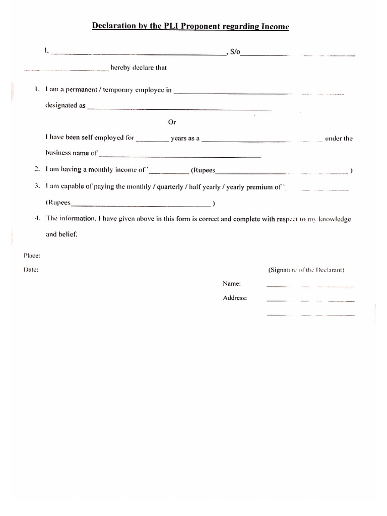 Self Declaration Form Pli | PDF