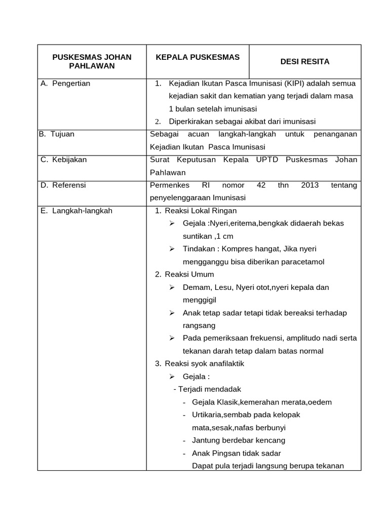 Sop Penatalaksanaan Kipi | PDF