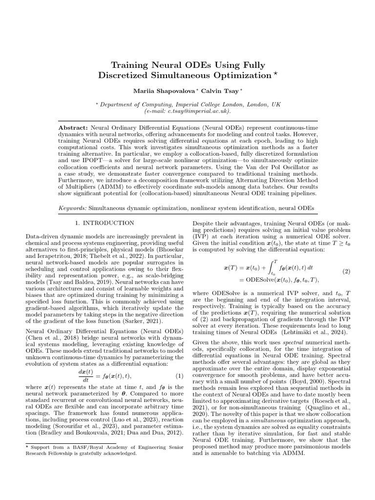 Training Neural ODEs Using Fully Discretized Simultaneous Optimization | PDF | Mathematical ...