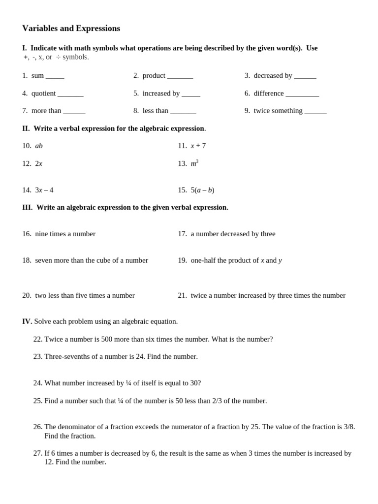 Variables Expressions | PDF