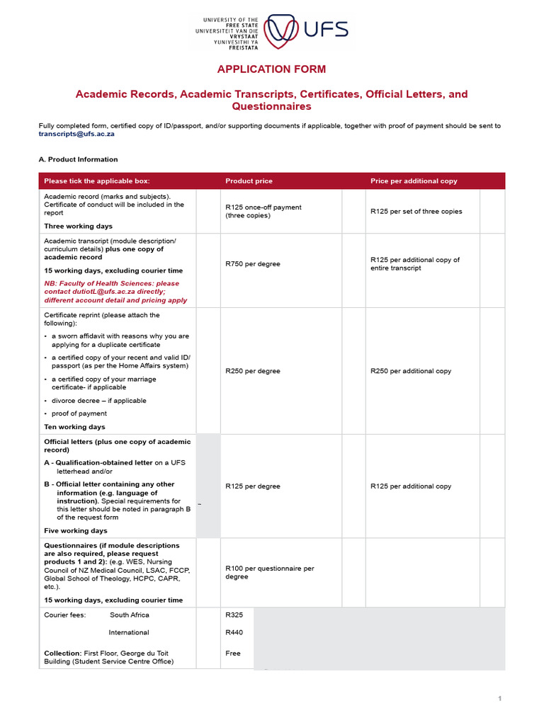 UFS Records Request Form | PDF