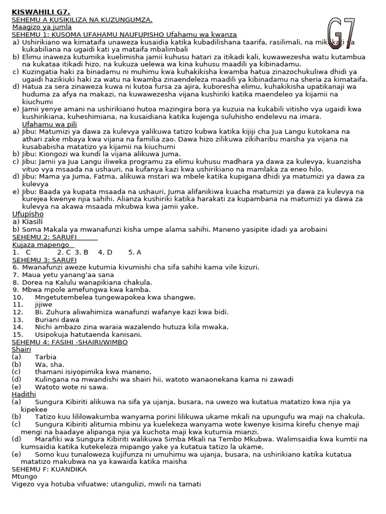 g7 Kiswahili Ms | PDF