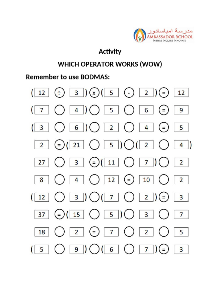Bodmas - Wow Activity | PDF