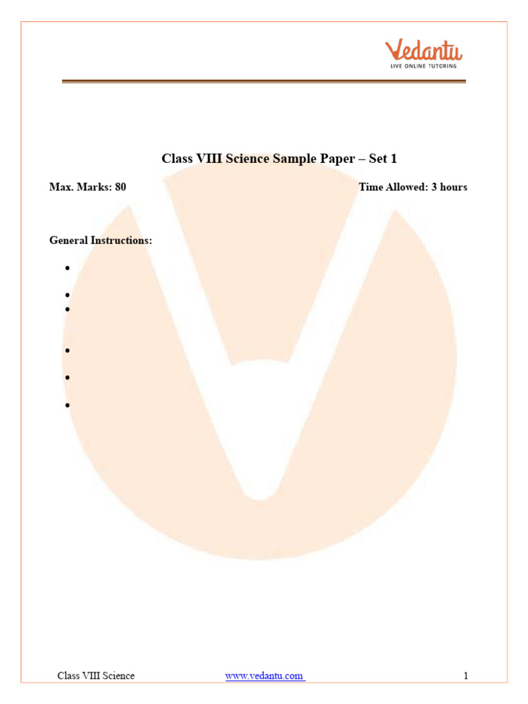 CBSE Class 8 Science Sample Paper Set 1 (2024-25) | PDF | Earthquakes ...