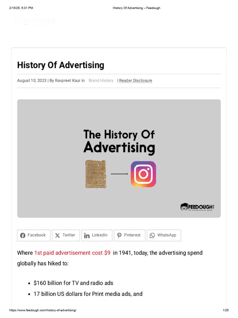 History Of Advertising – Feedough | PDF | Advertising | Printing