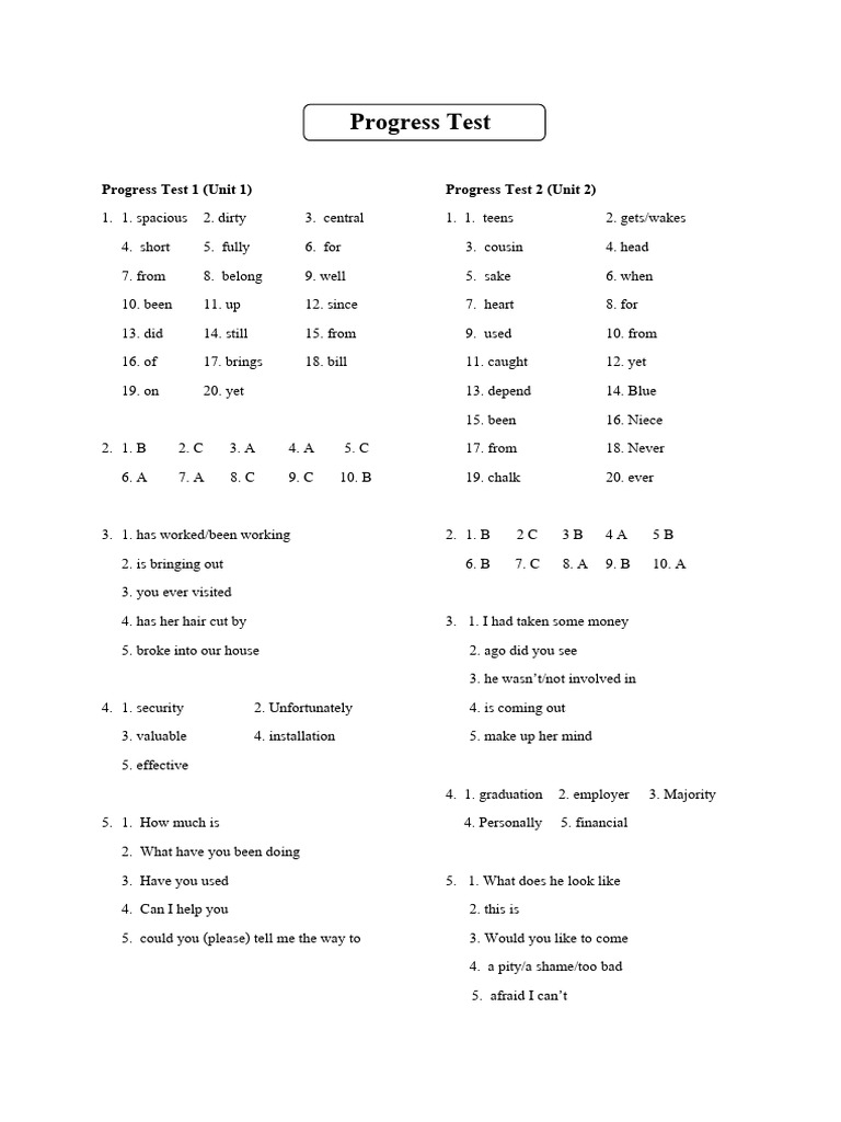 11 Answer Key Progress Test 1-10 UPBEAT 6 | PDF