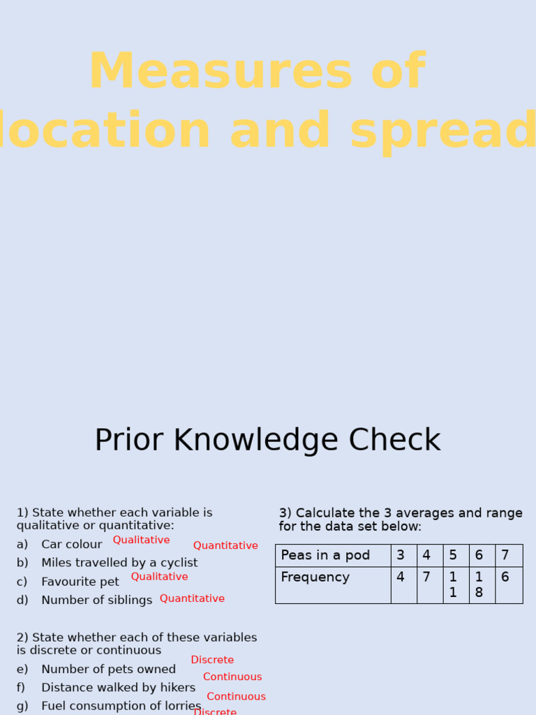 Measures of Location and Spread | PDF | Median | Descriptive Statistics