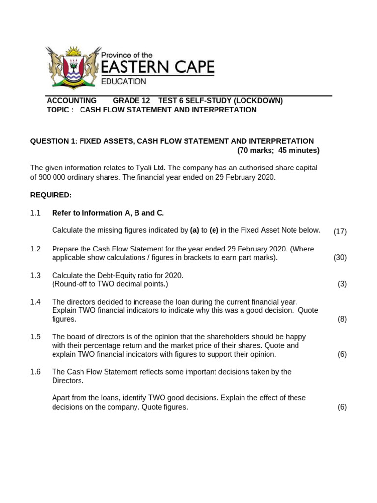Grade 12 Cash Flow Statement Guide | PDF | Book Value | Dividend