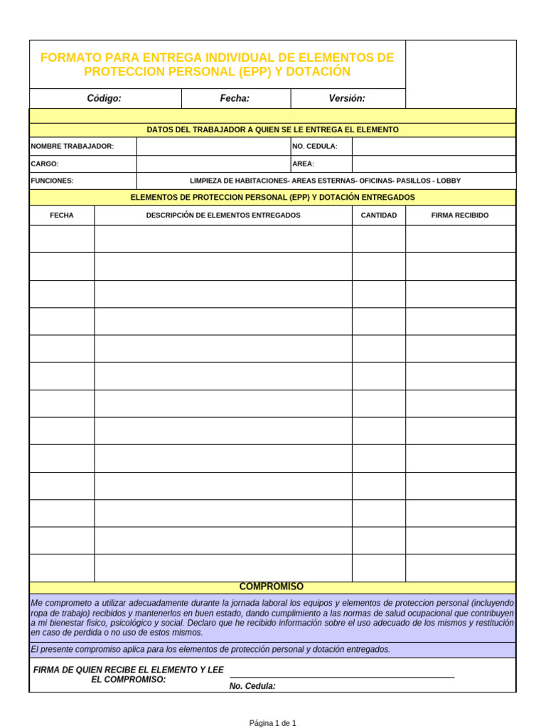 Formato Entrega de Epp y Dotación(1) | PDF