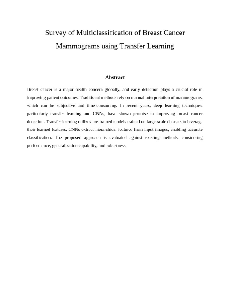 Survey of Multiclassification of Breast Cancer Mammograms using Transfer Learning | PDF ...