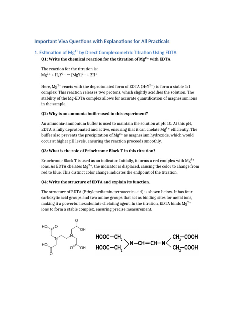 Viva Questions For All Practicals Expanded | PDF | Ethylenediaminetetraacetic Acid | Titration
