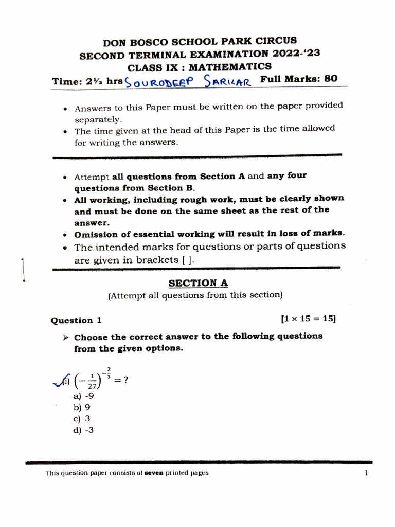 Don Bosco Class IX Maths - Finals | PDF | Classical Geometry ...