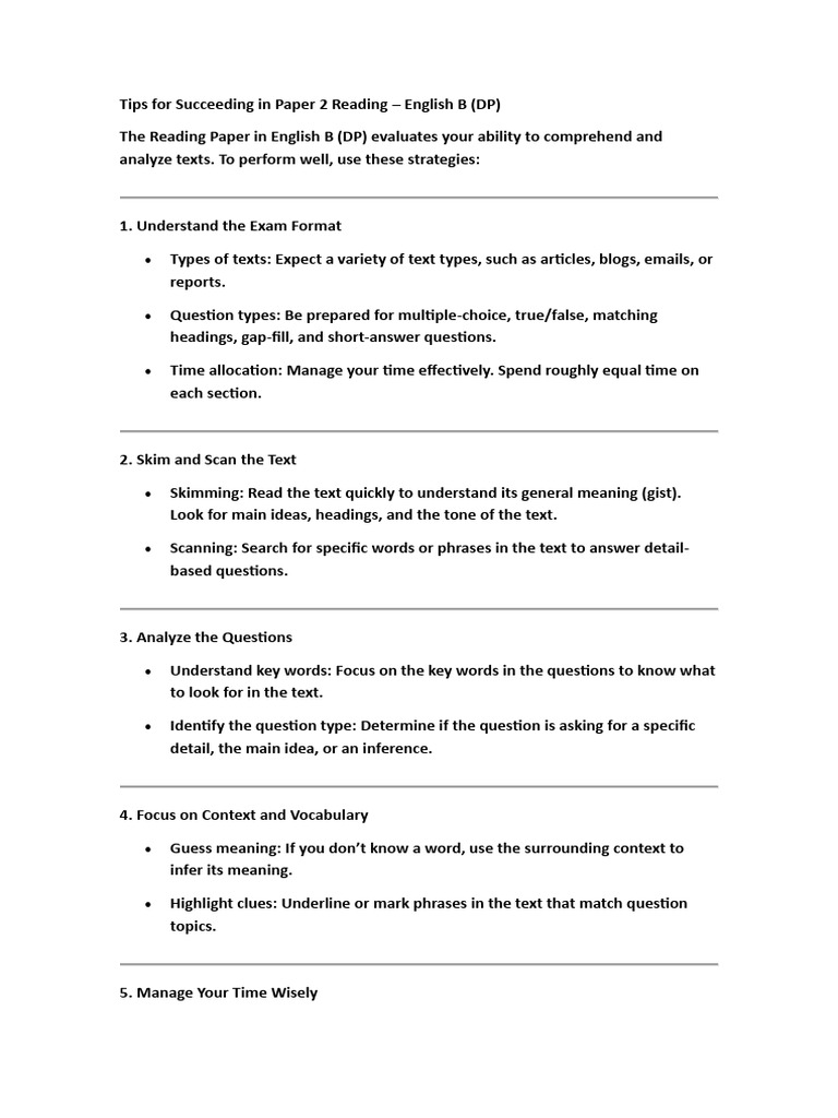 Tips for Succeeding in Paper 2 Reading | PDF