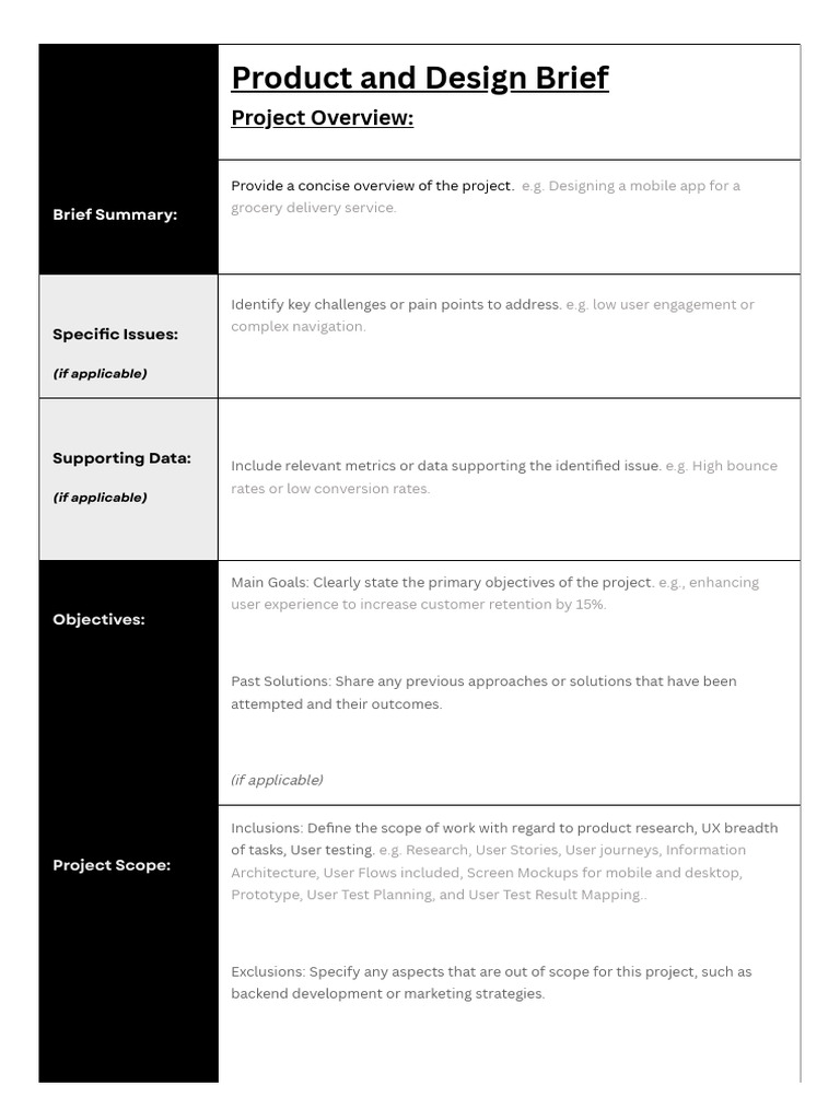 The Product and Design Brief Template by Kayli 'Elit Smith | PDF ...