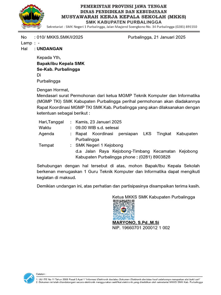 Surat Undangan MGMP Tki (23102024) | PDF