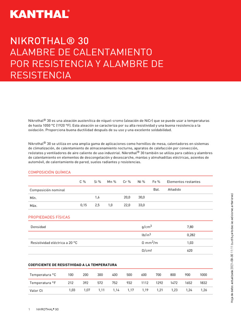 Nikrothal 30 Es2 | PDF | Materiales | Fenómenos científicos