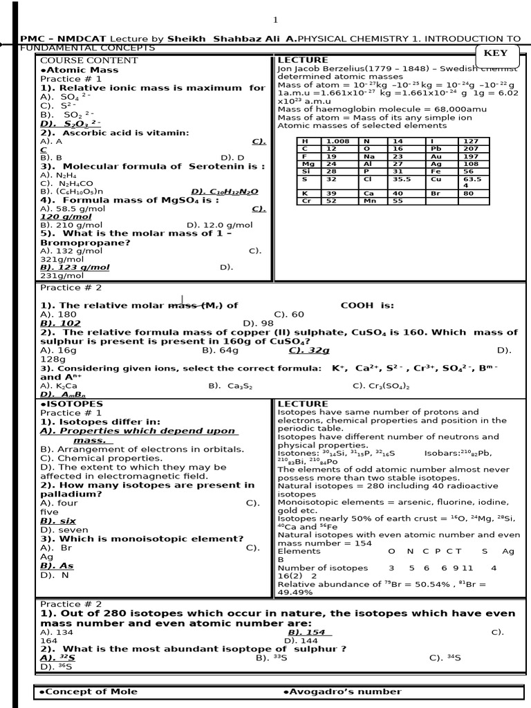 NMDCAT Physical Chemistry Guide | PDF | Stoichiometry | Mole (Unit)