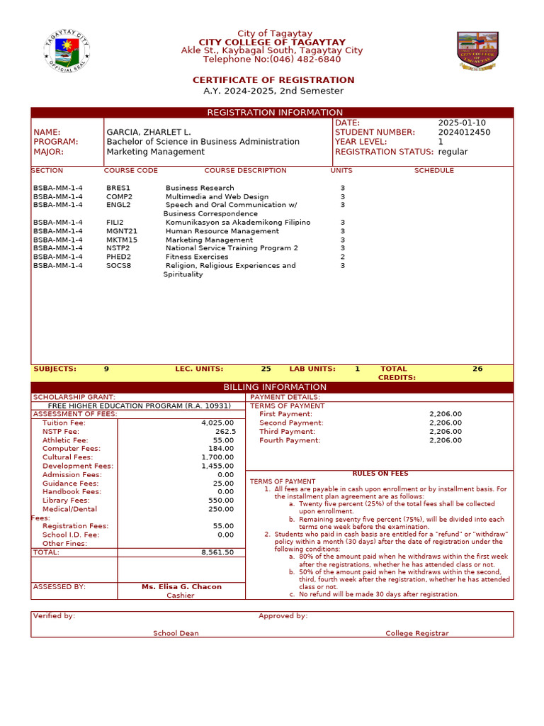 Garcia Zharlet L Bsba MM Cor 2024 2025 2nd | PDF