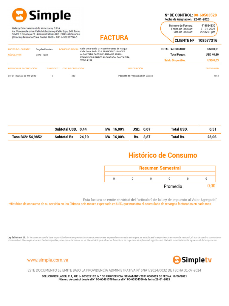 Factura Detallada de Servicio USD 0,51 | PDF | Factura | Impuesto al ...