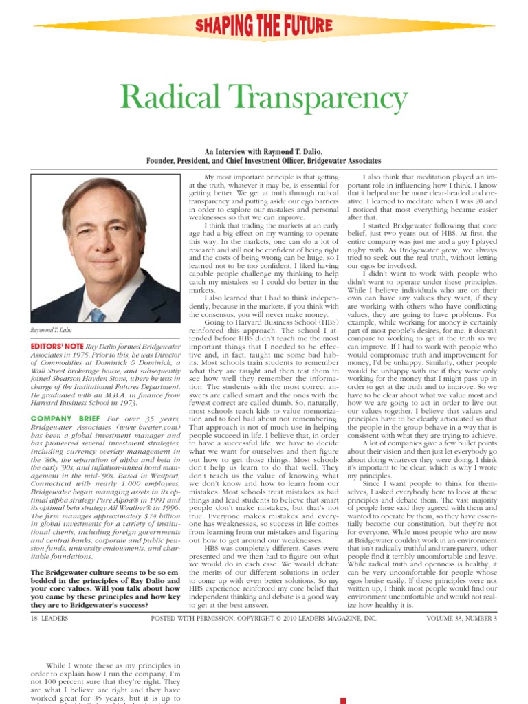 Bridgewater Associates Principles An Interview With Ray Dalio | PDF ...